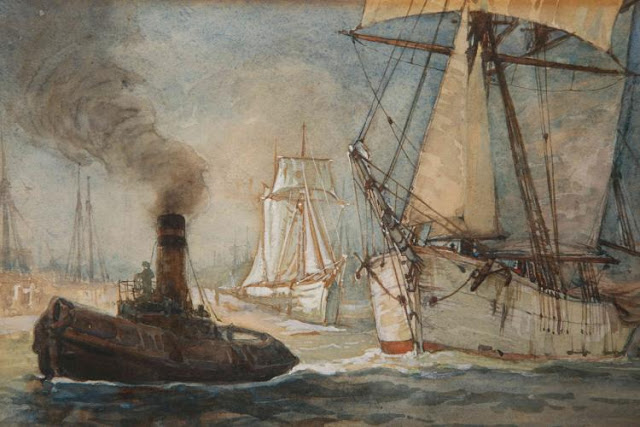 MANNER OF HENRY SCOTT TUKE, TUG BOAT AND SAILING VESSEL 01 Classic ...