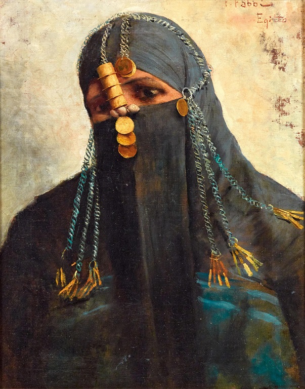01 Work, Orientalist Artist, Fabio Fabbi’s A veiled Egyptian woman with ...