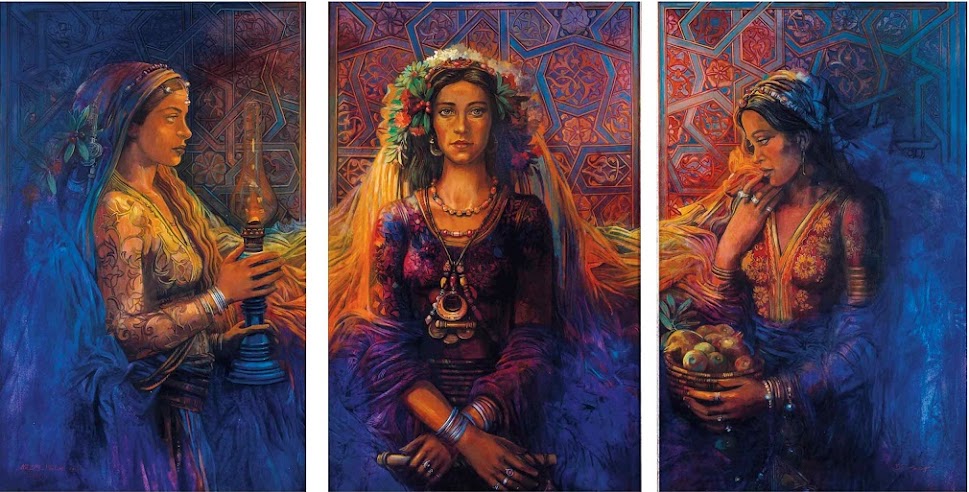 03 Paintings, Middle East Artists, Nazir Nabaa’s Untitled (Three Ladies ...